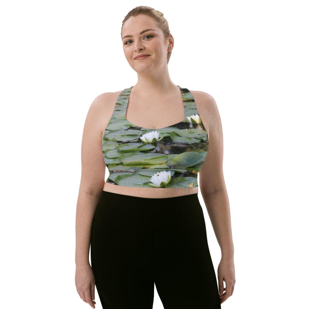 White Lotus Pond Recycled Longline Sports Bra With Amber Love's Photos ...