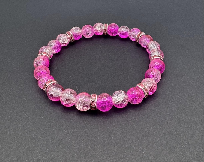 Marbled & Pink Bead Stretch Bracelet, Pink Bead Bracelet, Beaded ...