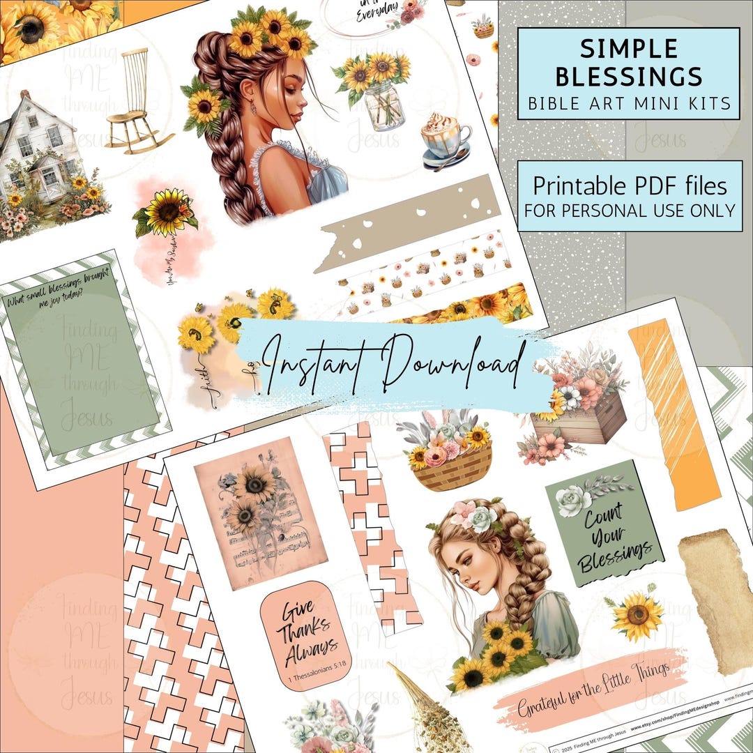 SIMPLE BLESSINGS Printable Mini Bible Art Kit, Digital Papers ...