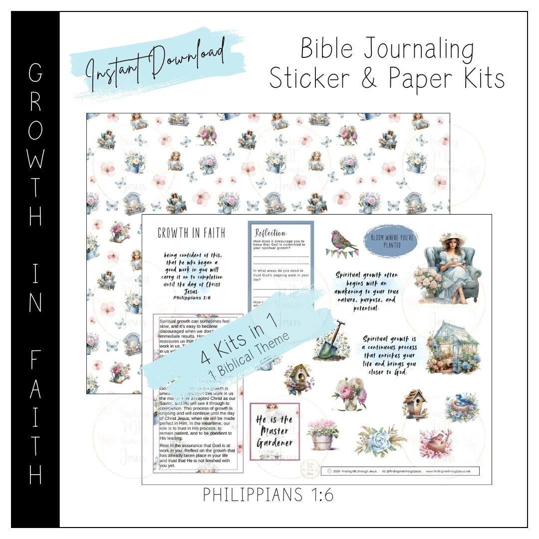 Growth in Faith Bible Journaling Stickers, 4-kits-in-1, Printable ...