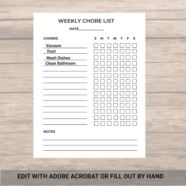 Editable Weekly Chore Chart, Kids Daily Routine Checklist, Kids Chore ...
