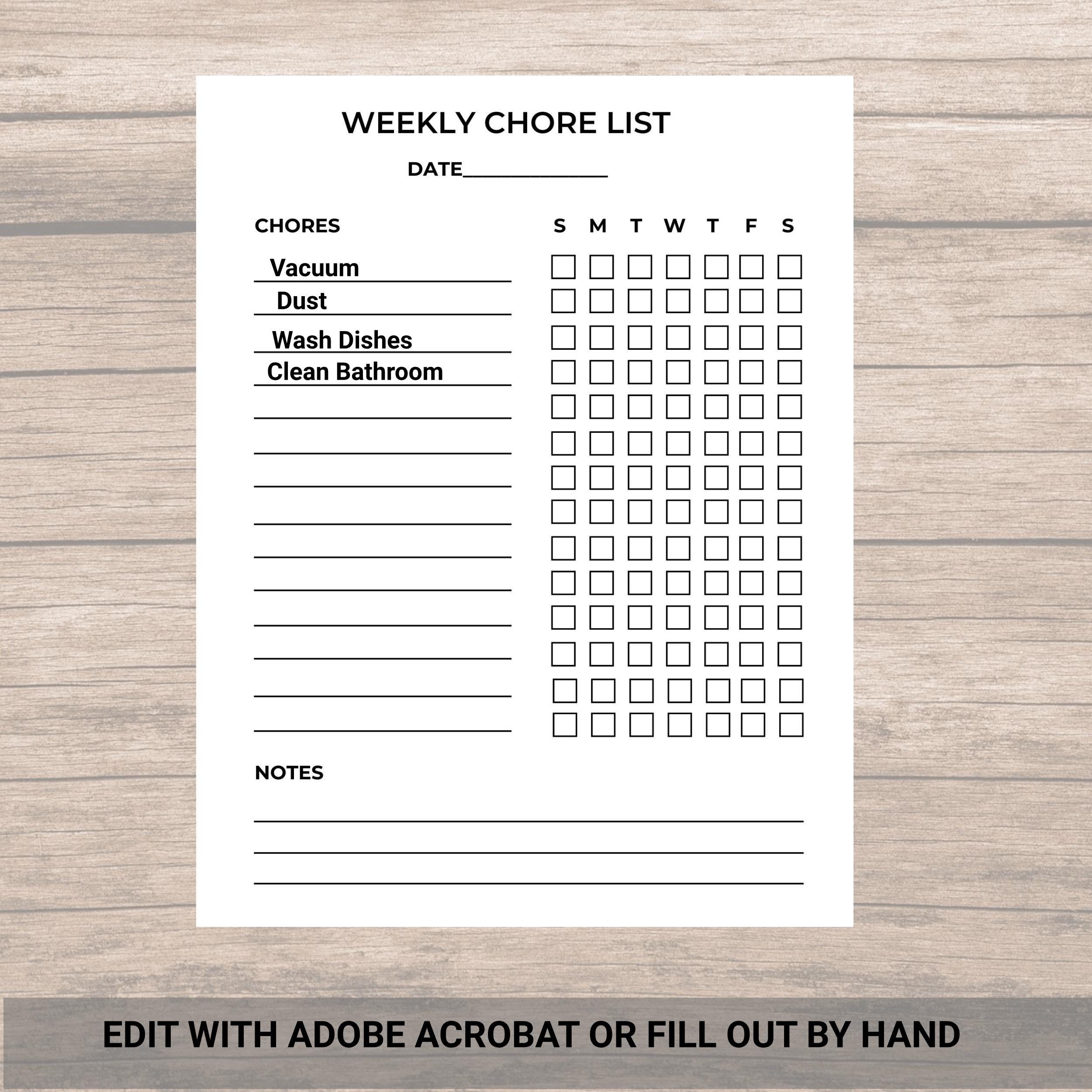 Editable Weekly Chore Chart, Kids Daily Routine Checklist, Kids Chore ...