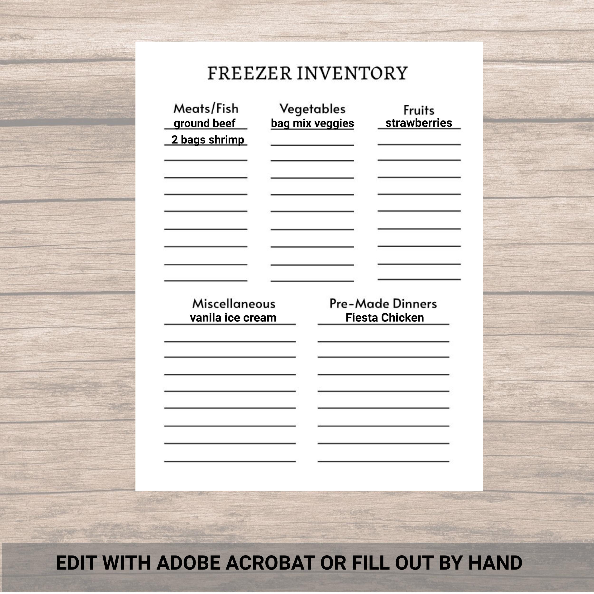 Freezer Inventory Tracker, Printable Food List, Pantry Inventory ...