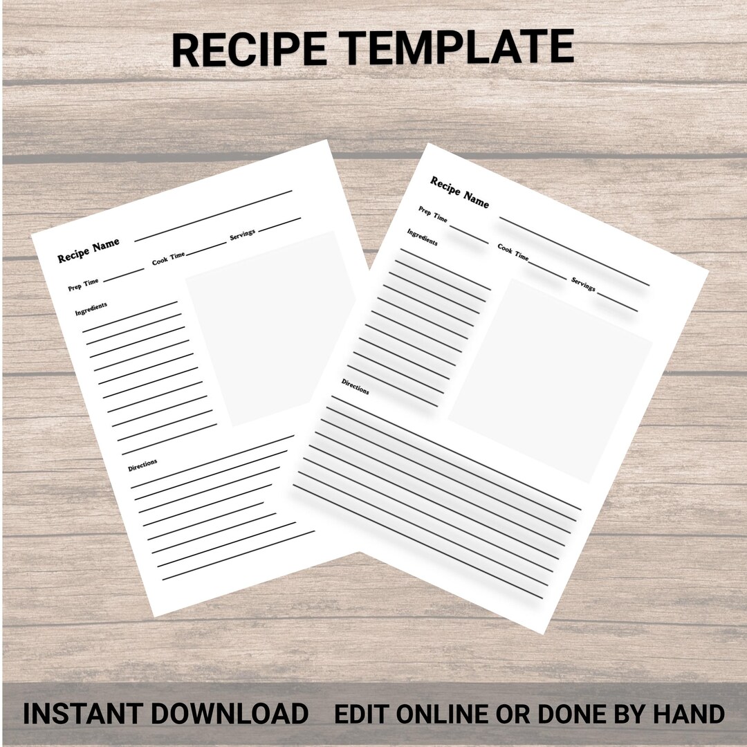 Recipe Template, Downloadable Recipe Template, Editable Recipe Cards ...