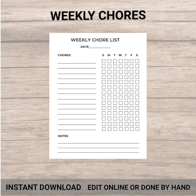 Editable Weekly Chore Chart, Kids Daily Routine Checklist, Kids Chore ...