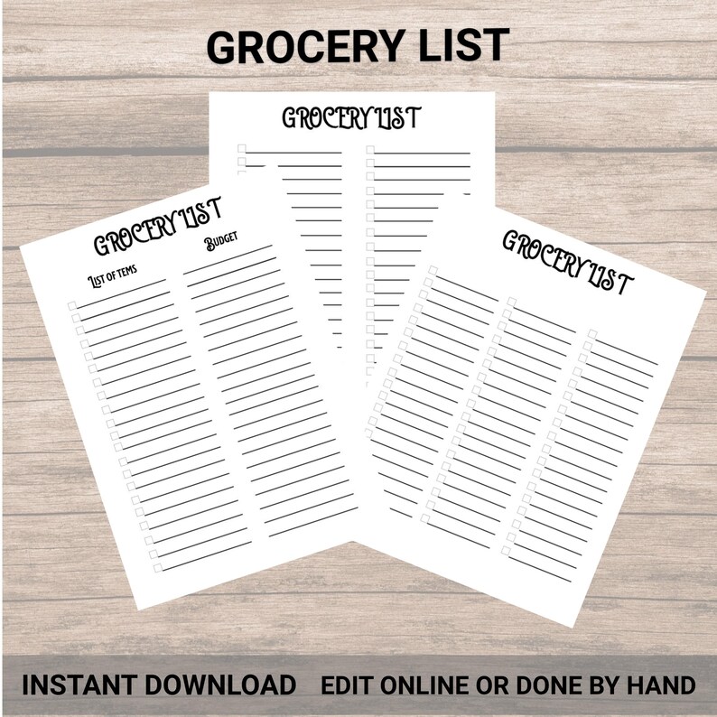 Grocery List Template, Digital Download, Editable Grocery List ...