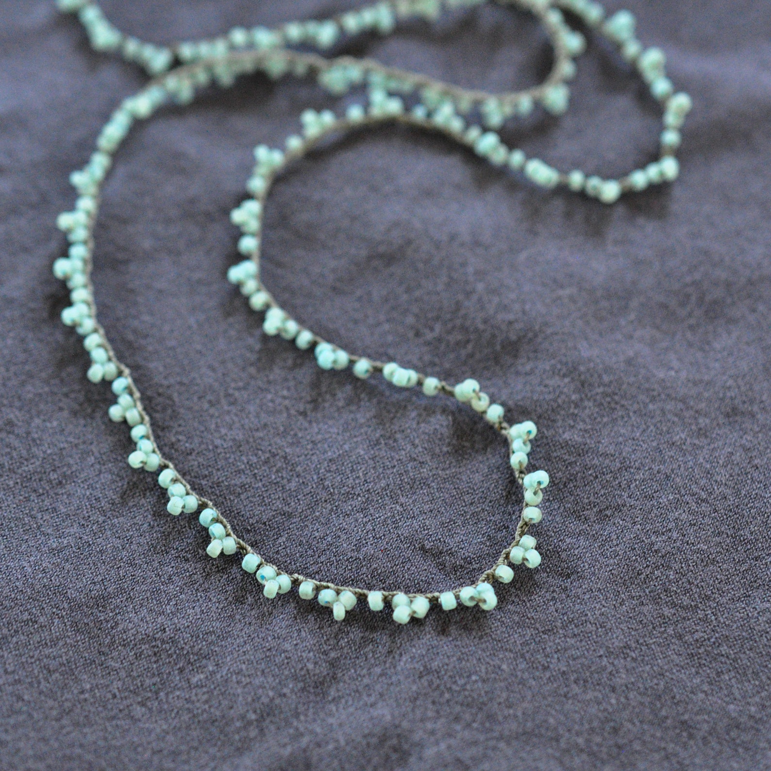 Misty Lace Sea Green Seed Bead Necklace - Etsy
