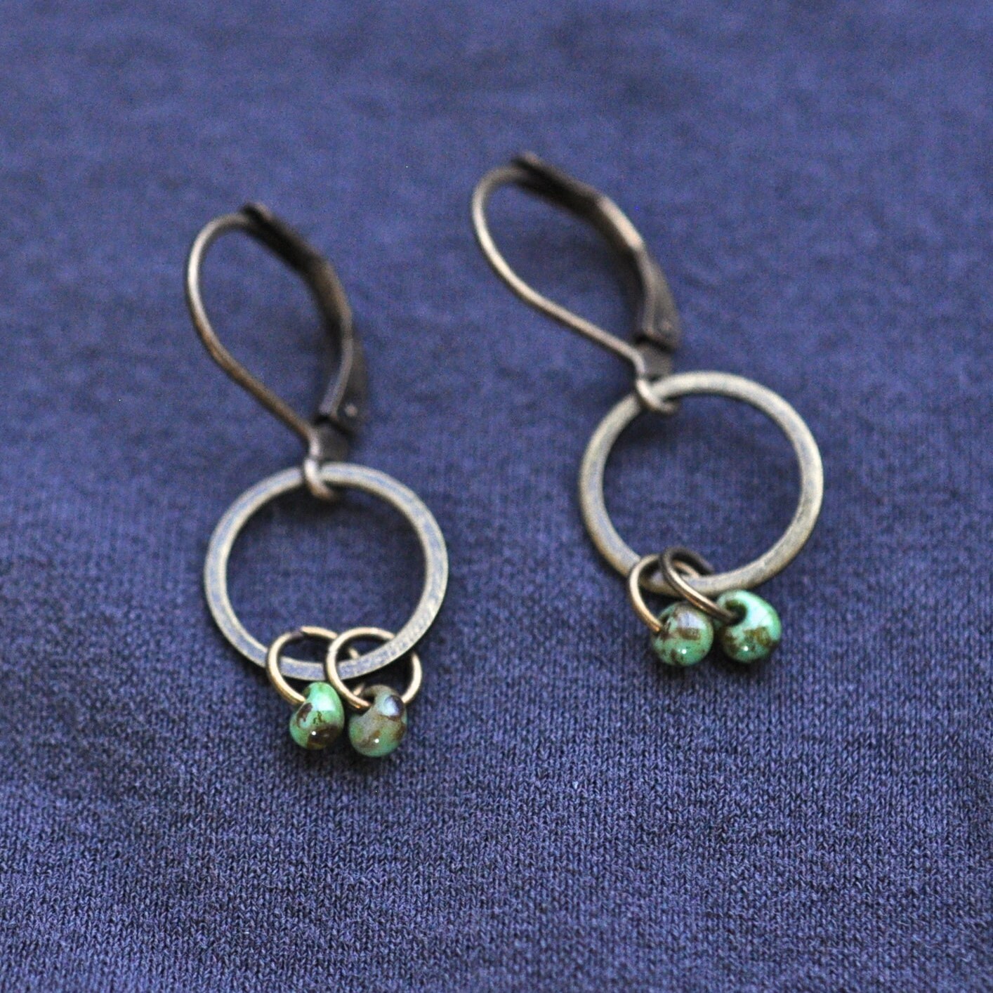 Tiny Turquoise Glass Drop Dangle Hoop Earrings - Etsy