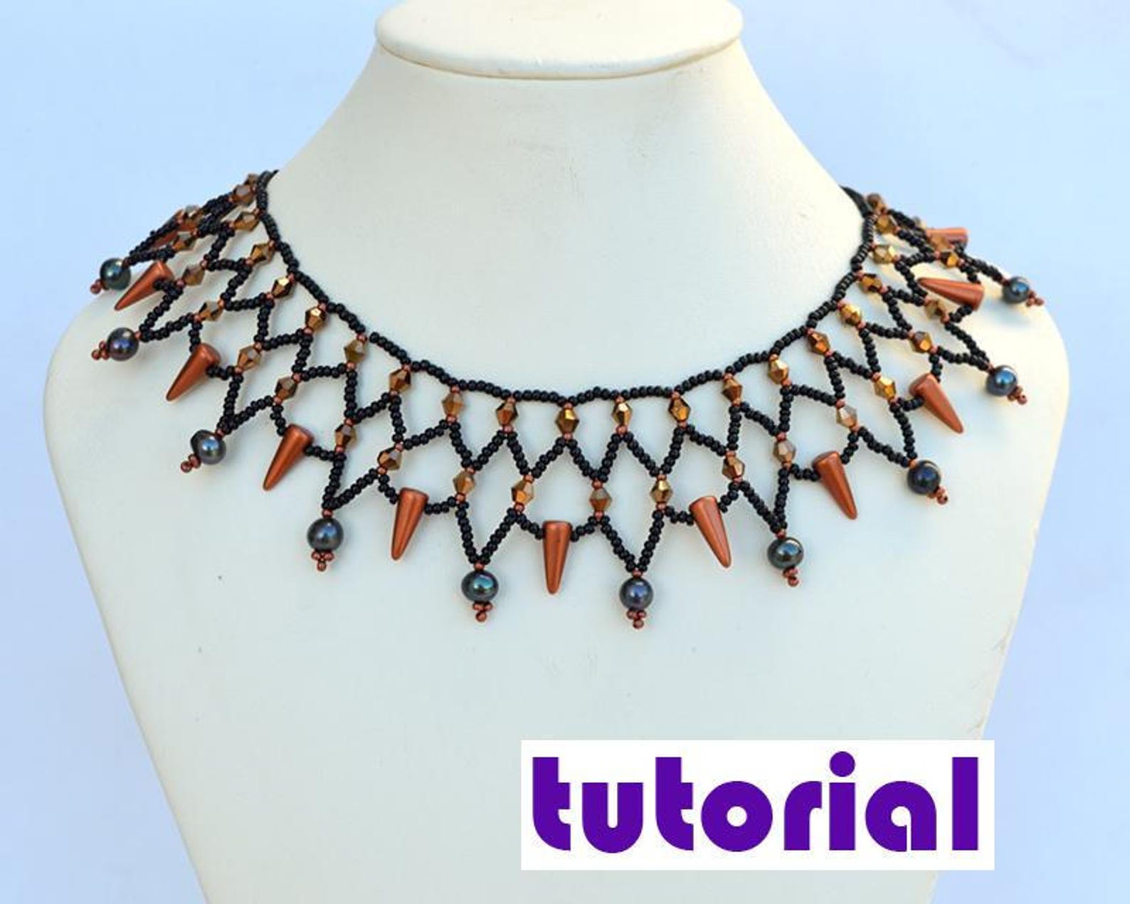 Tutorial: Spiky Netted Collar Necklace Beading Instructions Beading Pattern Necklace Pattern ...