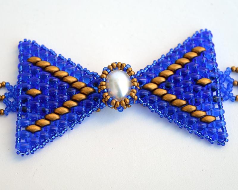 Tutorial: Bow Tie Bracelet and Necklace Bead Weaving Pattern Beading ...