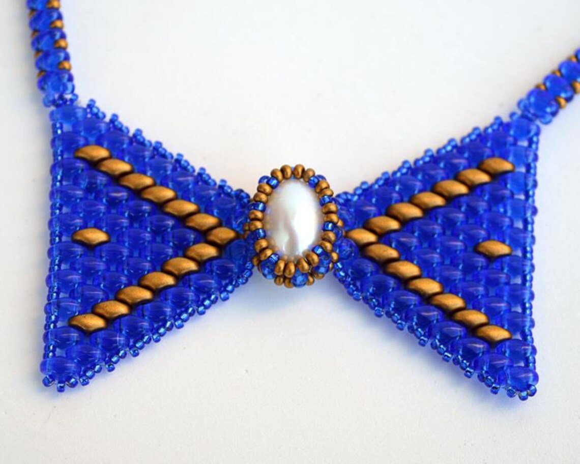 Tutorial: Bow Tie Bracelet and Necklace Bead Weaving Pattern Beading ...