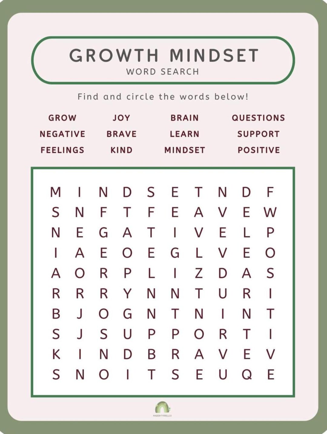 Growth Mindset Word Search - Etsy Canada