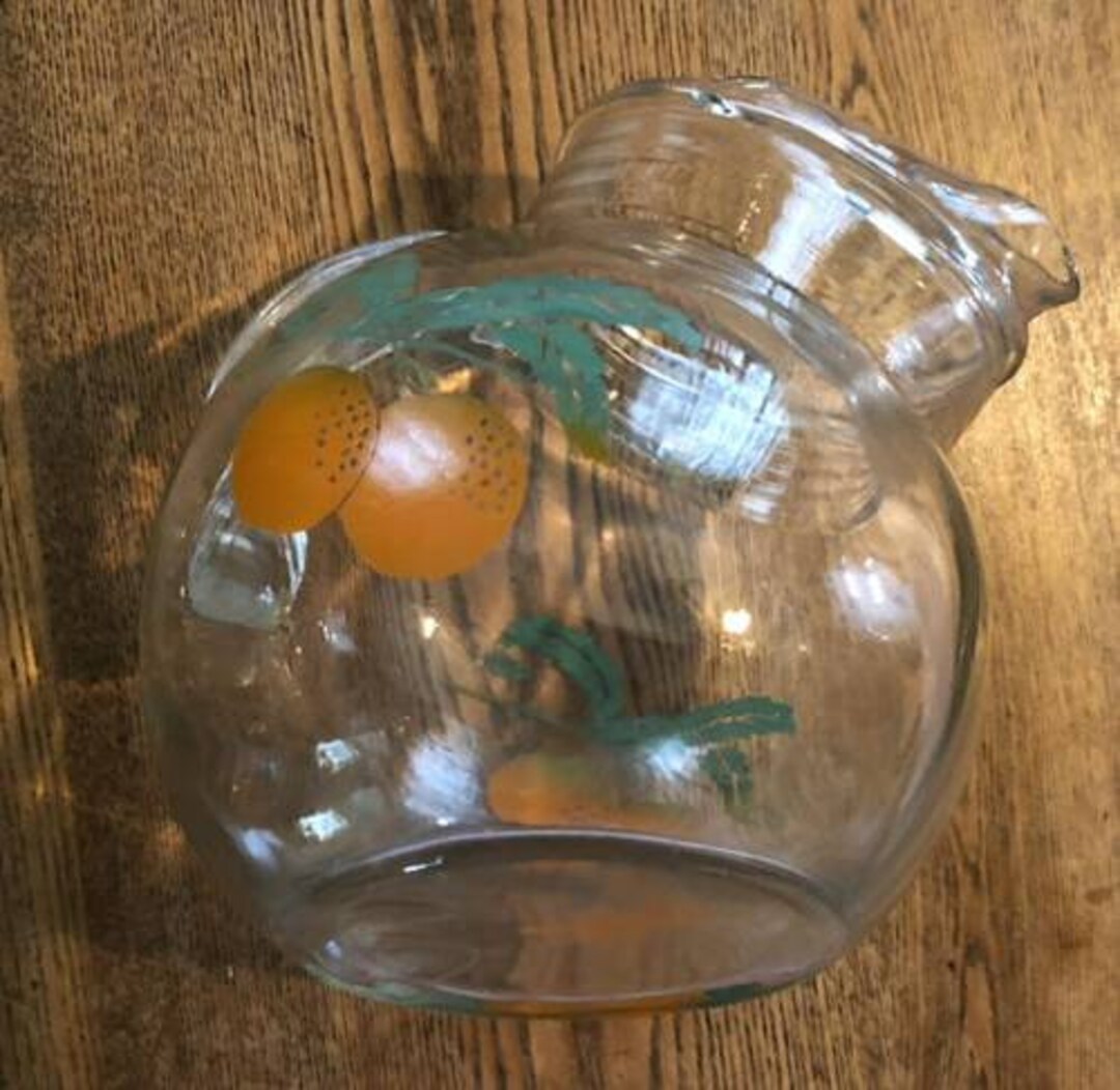 Vintage Anchor Hocking Ball Pitcher Clear Glass Slanted W/ Oranges - Etsy