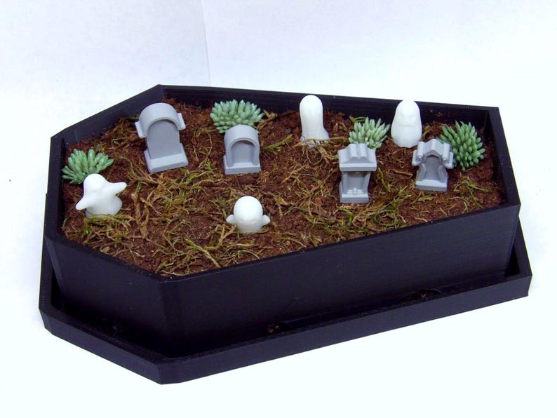 Mini Coffin Planter With 4 Ghosts & 4 Headstones – Spooky Gothic Decor ...