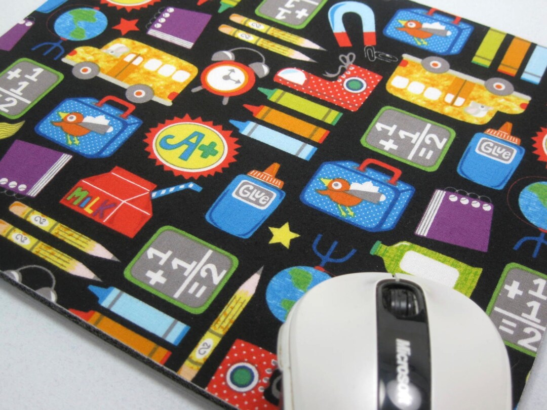 Mouse Pad, Computer Mouse Pad, Fabric Mousepad School Supplies on Black ...