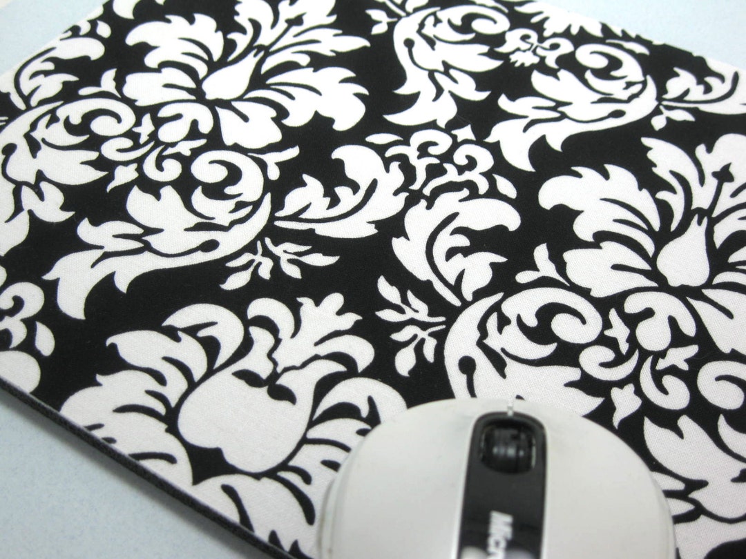 Damask Mouse Pad: Black & White Fabric Computer Mat - Etsy