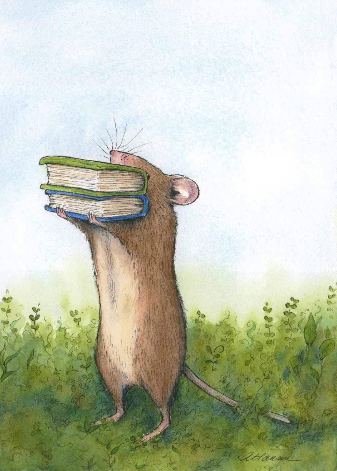 Mouse Reading Books, Art for Woodland Nursery, Book Lover Mouse, Gift ...