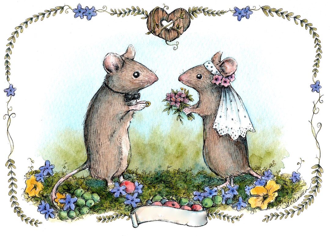 Mouse Wedding, Card for Mouse Lover, Watercolor Mouse Artwork, Woodland ...