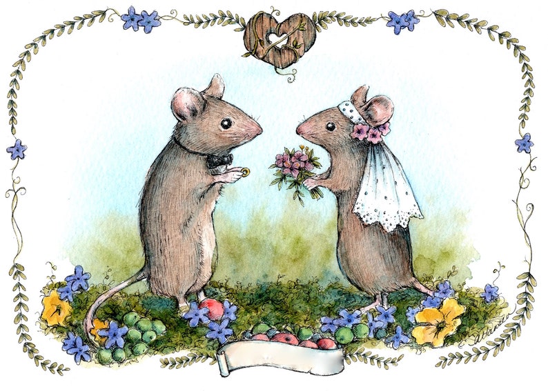 Mouse Wedding, Card for Mouse Lover, Watercolor Mouse Artwork, Woodland ...