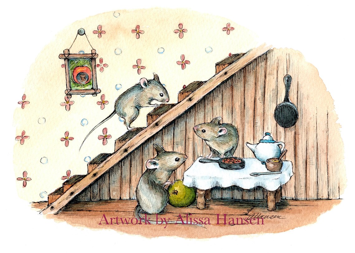Whimsical Art for Nursery, Mouse Mealtime Mischief, Children's ...