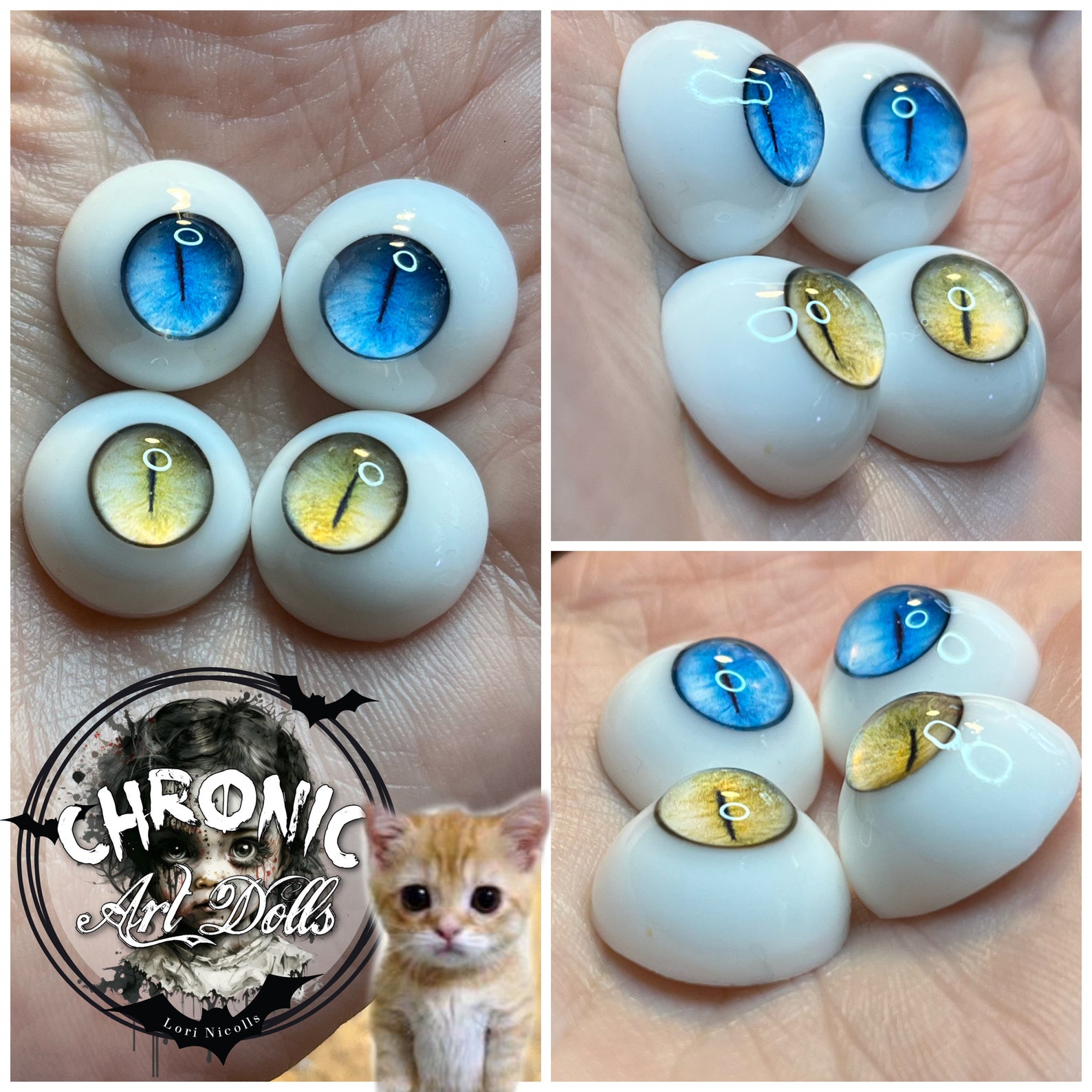 Chronic Art Dolls Resin Cat or Creature Eyes for Reborn & BJD Dolls ...