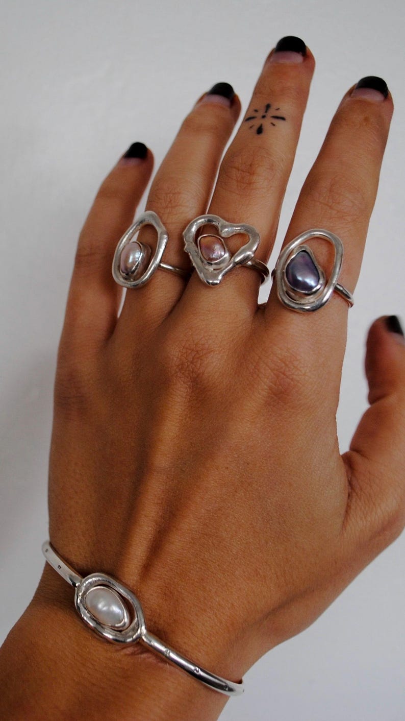 Raw Pearl Ring, Sterling Silver Ring, Made-to-order Ring, Organic Ring ...