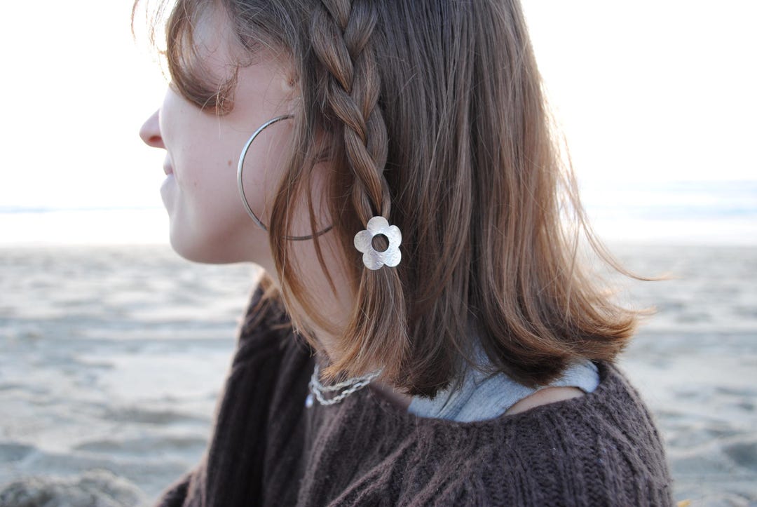 Sterling Silver Hair Cuff, Flower Hair Cuff, Hair Jewelry, Braid Band ...