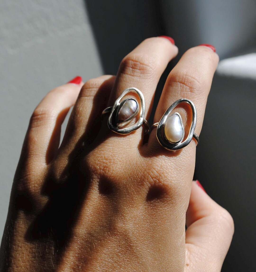 Raw Pearl Ring, Sterling Silver Ring, Made-to-order Ring, Organic Ring ...