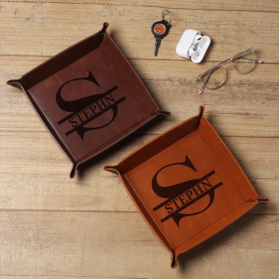 Personalized Leather Tray for Men, Custom Catch All Tray, Valet Tray ...