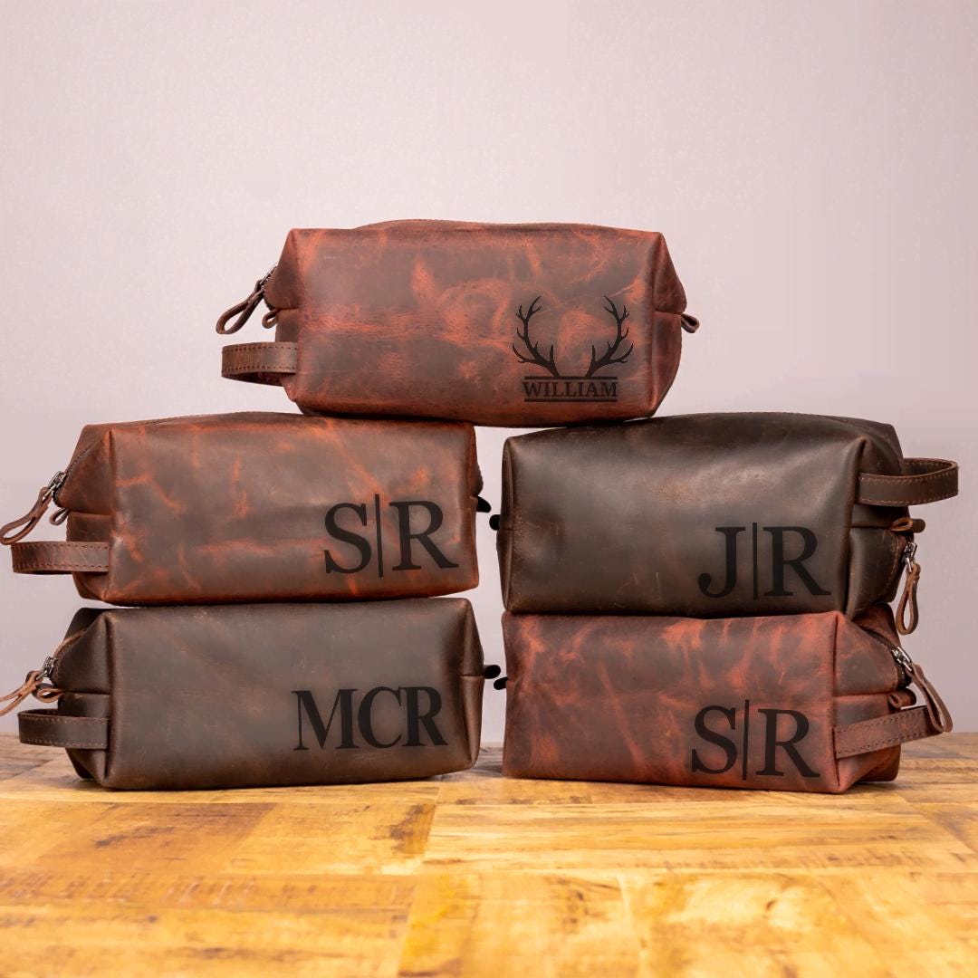 Personalized Leather Dopp Kit – Laser Engraved Men’s Toiletry Bag, Full ...
