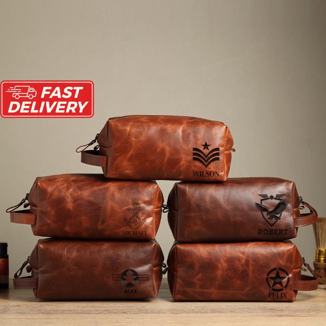 Leather Military Toiletry Bag, Personalized Army Dopp Kit, Military ...