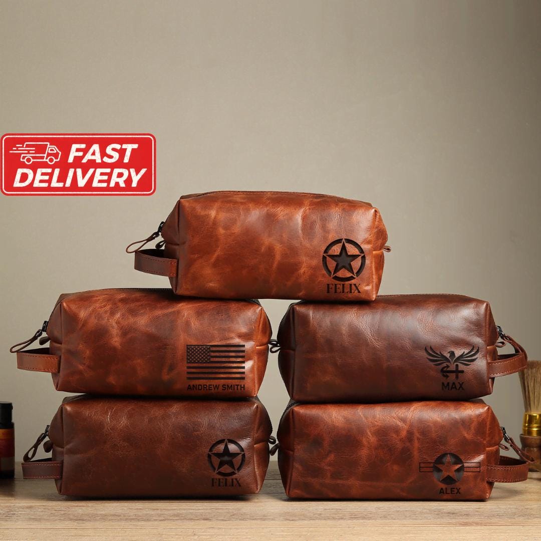 Custom Leather Toiletry Bag Army Staff, Veteran Grandpa Gift ...