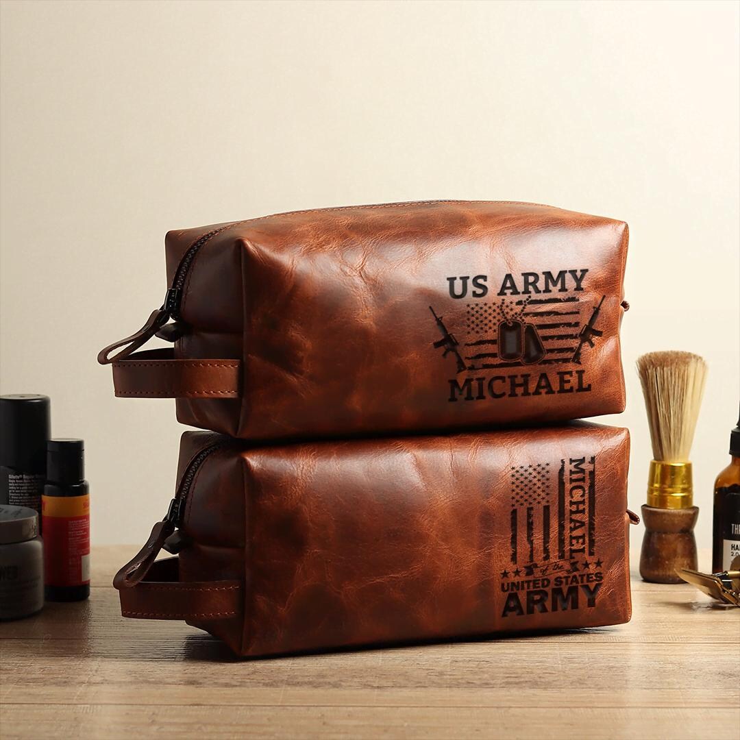 Personalized Military Dopp Kit, Custom Leather Military Toiletry Bag ...