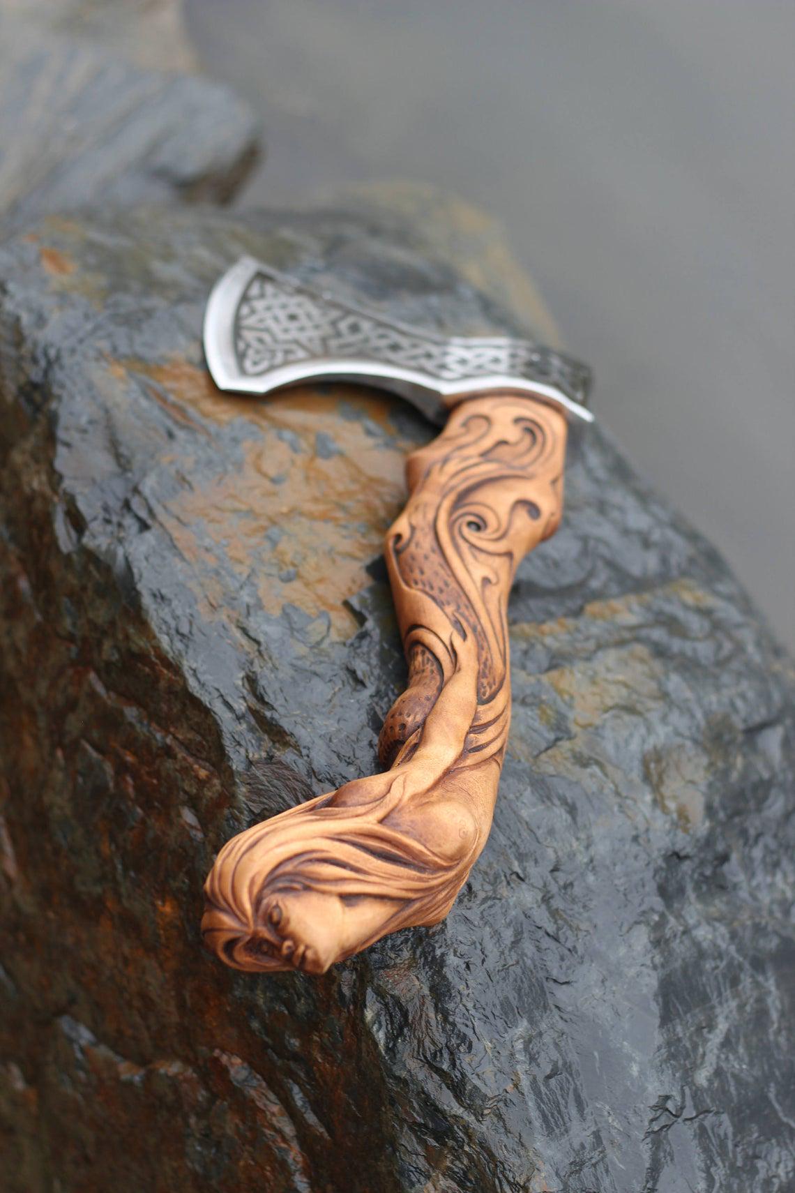 Beautiful Mermaid Viking Axe, Custom, Handmade Celtic Norse Axe, Gift ...