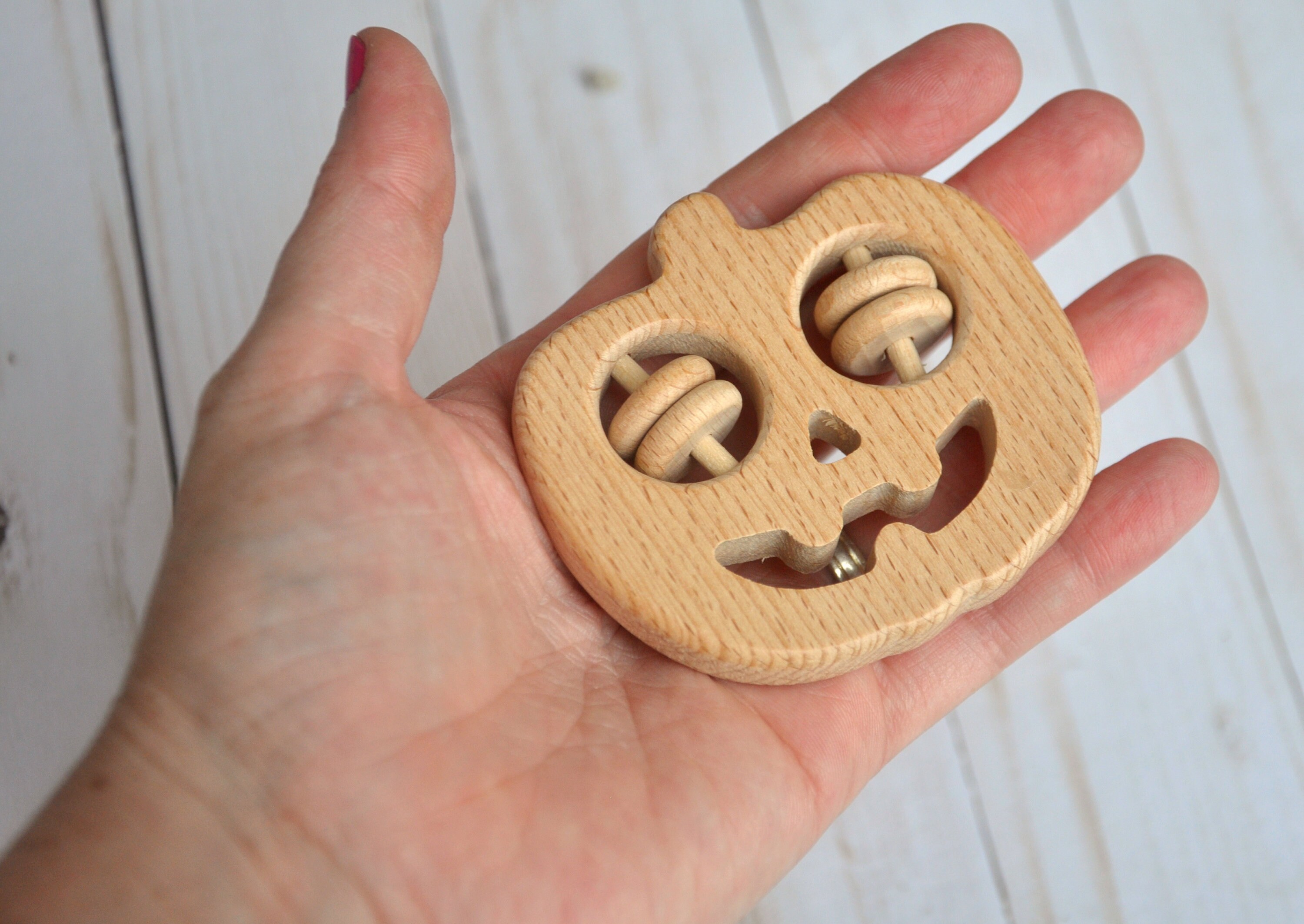 Halloween Rattle Natural Beech Wood Rings Jack o Lantern | Etsy