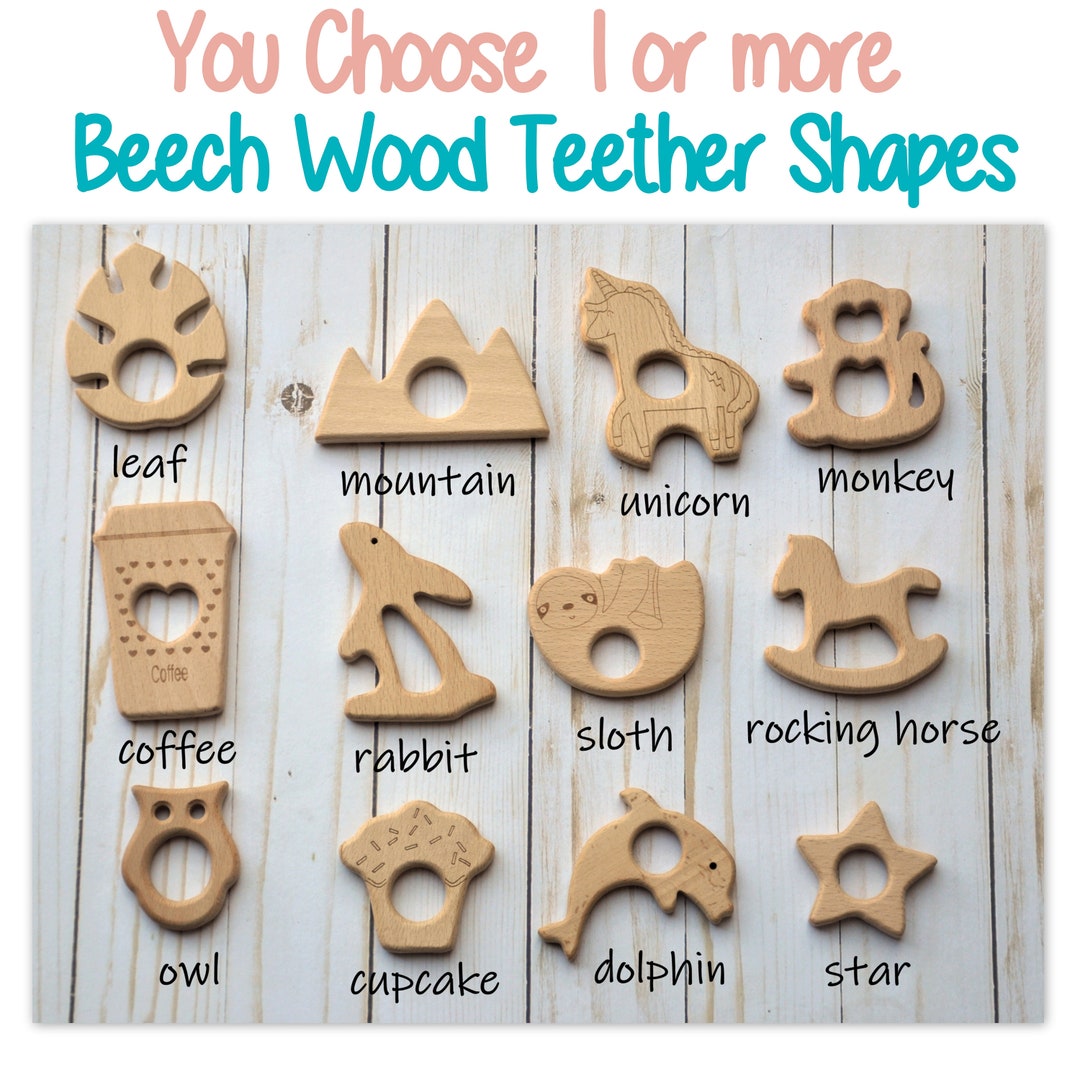 Beech Wood Teether Shapes - Natural Wood Teether - Whale - Elephant ...