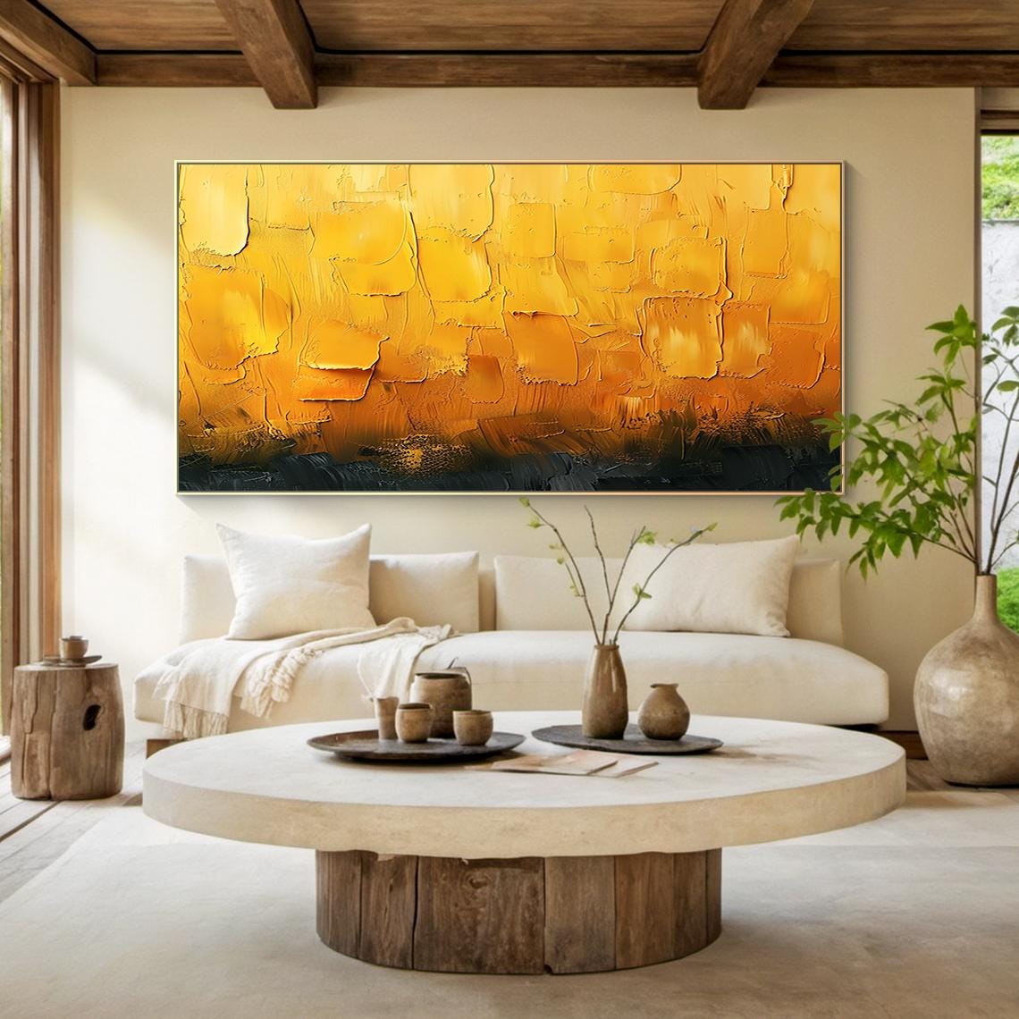 Yellow Minimalist Abstract Line Art, Large Yellow Textured Wall Mural ...