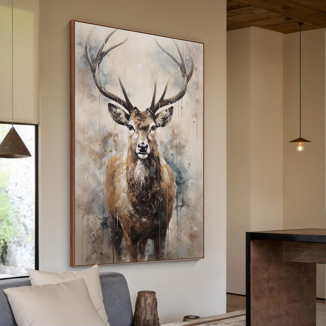 Abstract Stag Oil Painting on Canvas, Large Original Hand Painted Stag ...