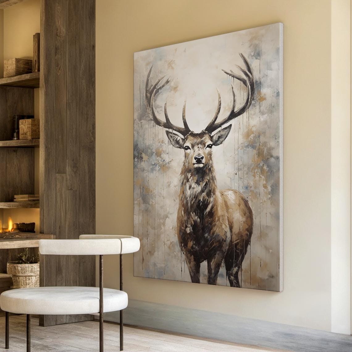 Abstract Stag Oil Painting on Canvas, Original Hand Painted Stag Wall ...