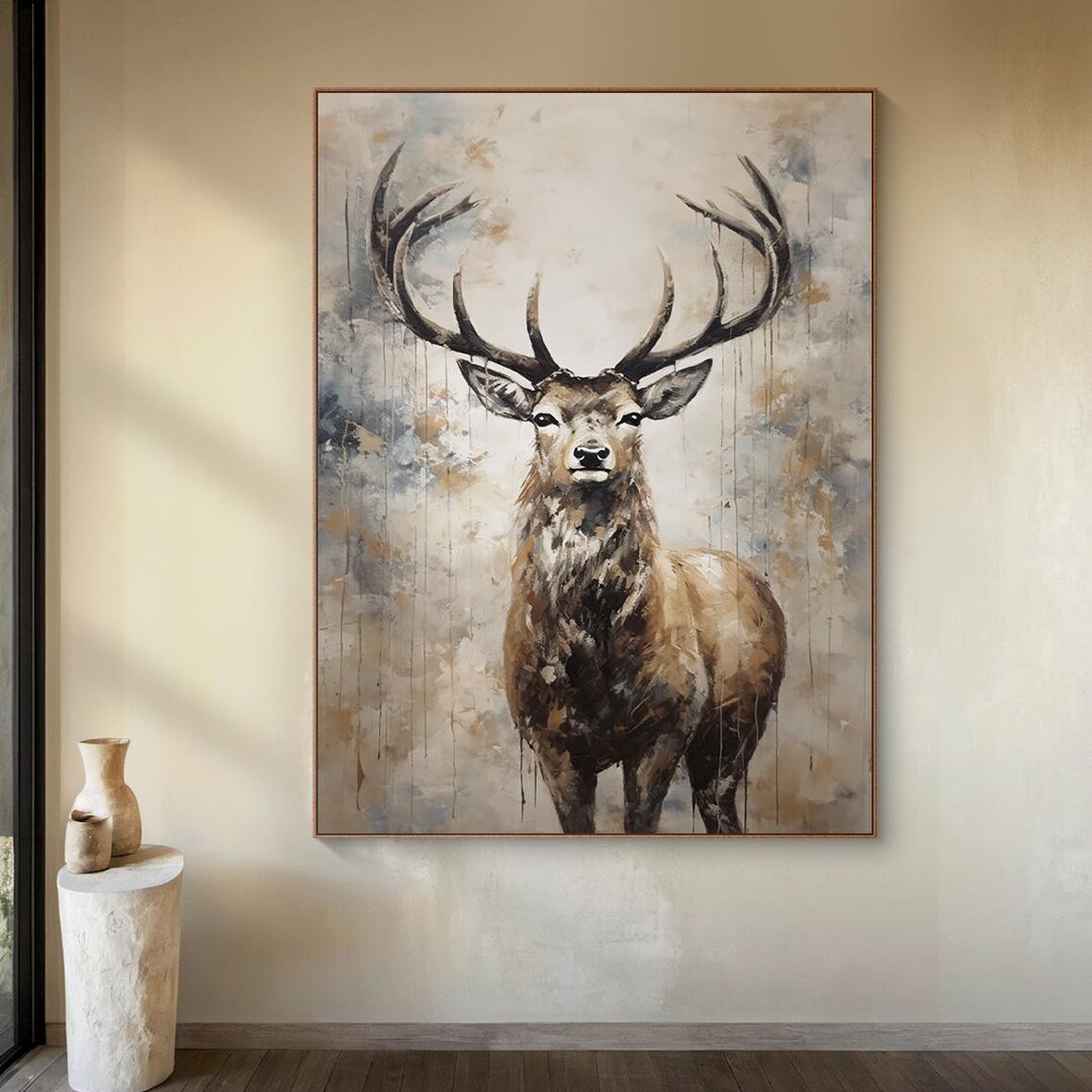 Abstract Stag Oil Painting on Canvas, Original Hand Painted Stag Wall ...