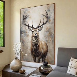 Abstract Stag Oil Painting on Canvas, Original Hand Painted Stag Wall ...