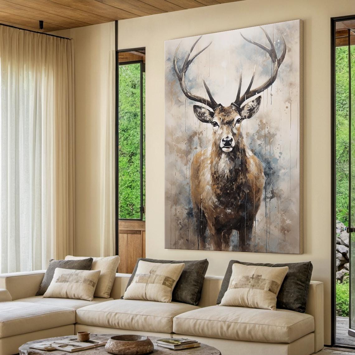 Abstract Stag Oil Painting on Canvas, Large Original Hand Painted Stag ...