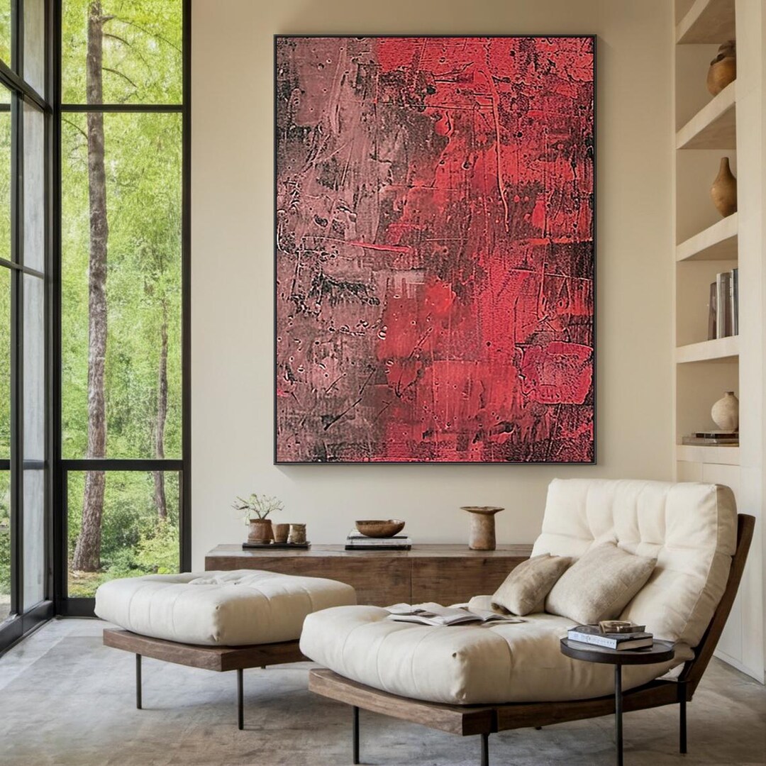 Red Abstract Oil Painting Decorative Painting, Red Texture Wall ...