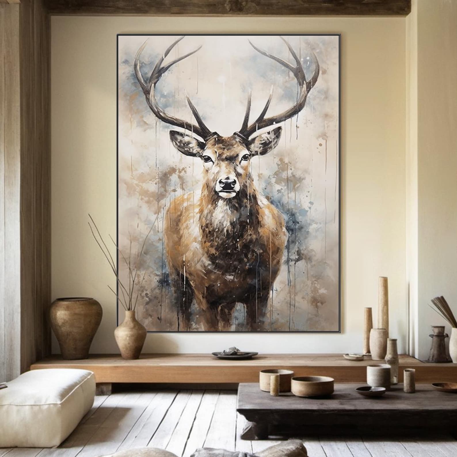 Abstract Stag Oil Painting on Canvas, Large Original Hand Painted Stag ...