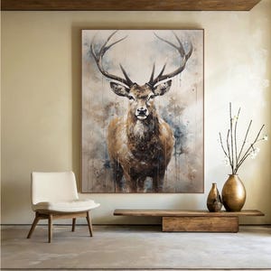 Abstract Stag Oil Painting on Canvas, Large Original Hand Painted Stag ...
