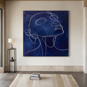 Blue Portrait Abstract Minimalist Oil Painting | Blue Abstract Art ...