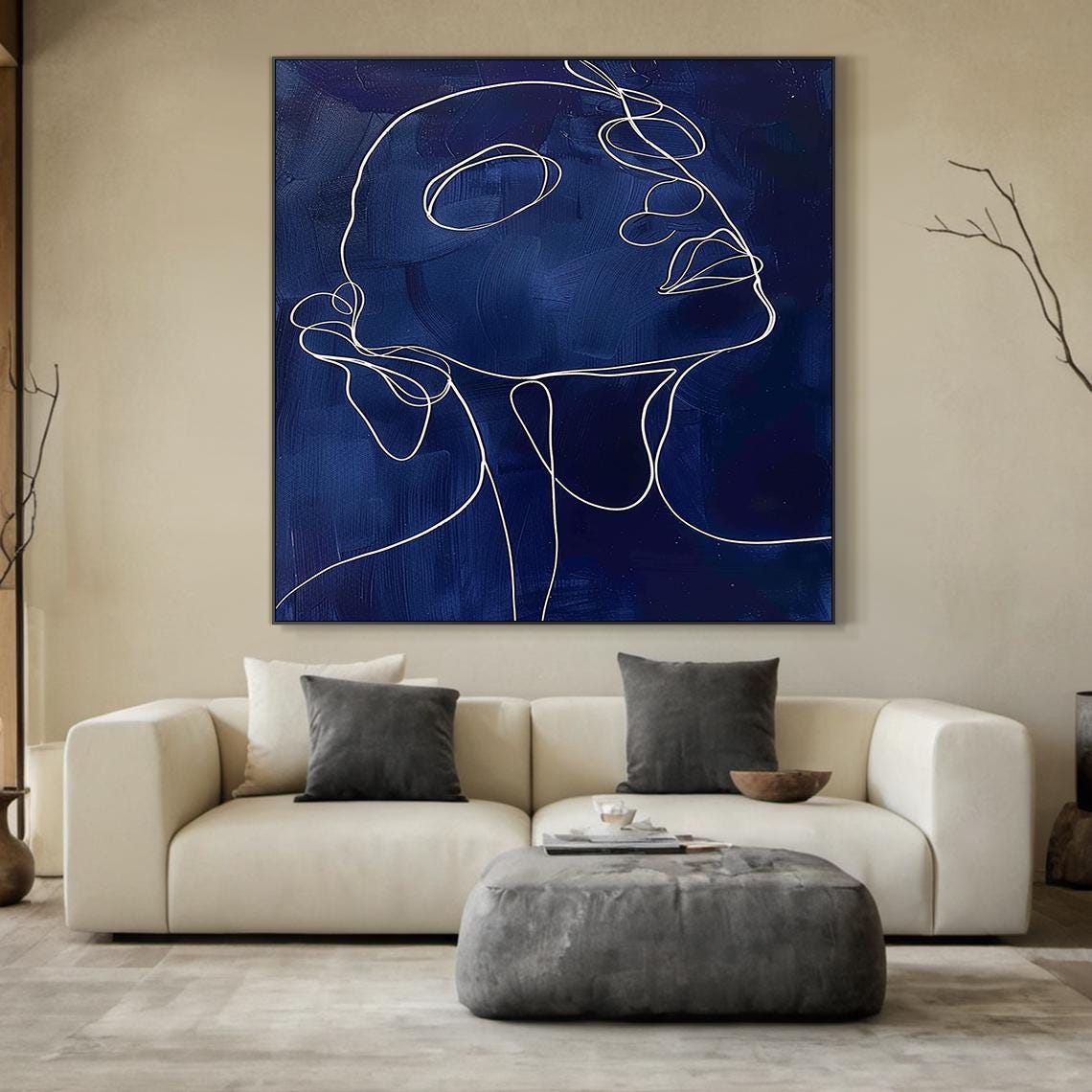 Blue Portrait Abstract Minimalist Oil Painting | Blue Abstract Art ...