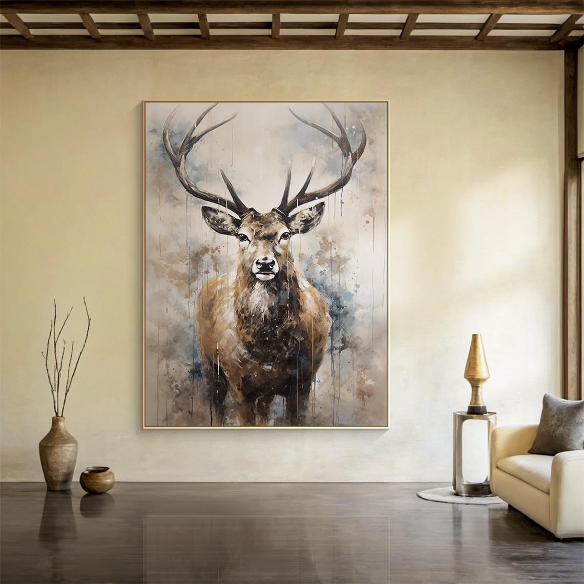 Abstract Stag Oil Painting on Canvas, Large Original Hand Painted Stag ...
