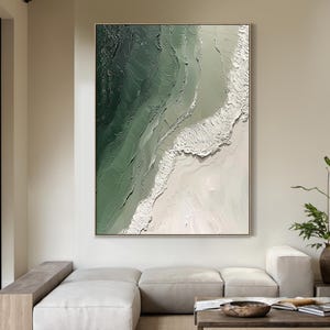 Olive Green Minimalist Painting, Green Texture Art, Beige Minimalist ...