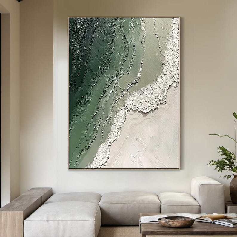 Olive Green Minimalist Painting, Green Texture Art, Beige Minimalist ...
